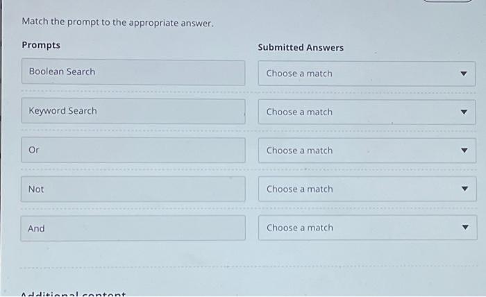 Match the prompt to the appropriate answer. Prompts | Chegg.com