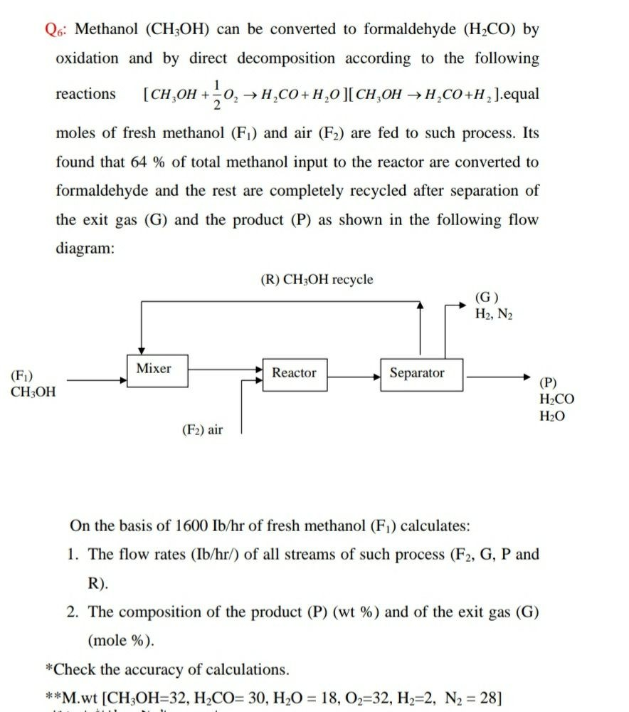 Solved 26: Methanol (CH3OH) can be converted to formaldehyde | Chegg.com
