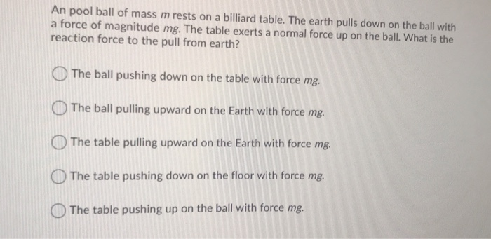 Solved An pool ball of mass mrests on a billiard table. The | Chegg.com