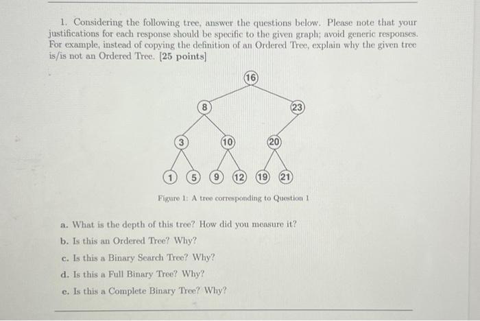 Solved 1. Considering the following tree, answer the | Chegg.com