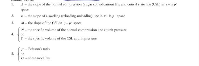 Solved 1. λ-the slope of the normal compression (virgin | Chegg.com