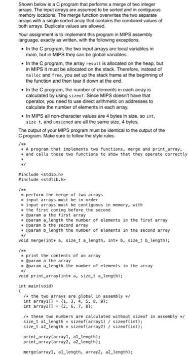 Solved Shown below is a C program that performs a merge of | Chegg.com