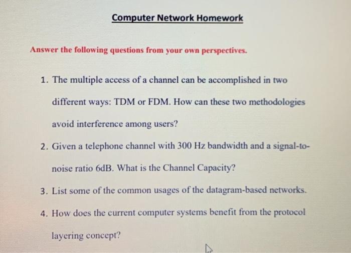 Solved Computer Network Homework Answer the following | Chegg.com