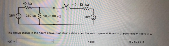 Solved 40 kn 1-0 32 kn 18V 160 kn 50 uF + ( 30V The circuit | Chegg.com