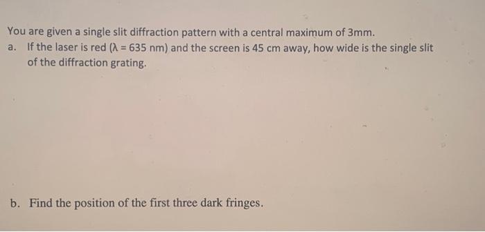 Solved You are given a single slit diffraction pattern with | Chegg.com