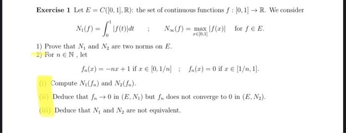 Solved Exercise 1 Let E C [0 1] R The Set Of Continuous