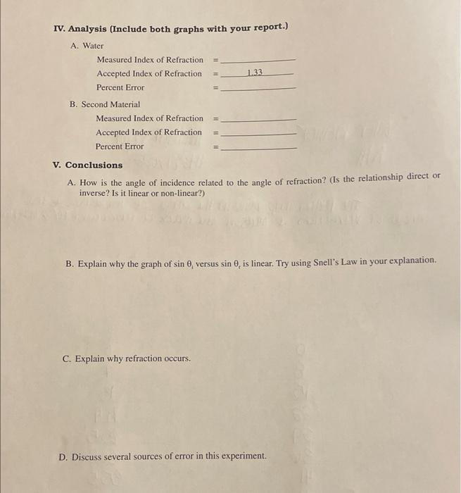 Solved IV. Analysis (Include both graphs with your report.) | Chegg.com