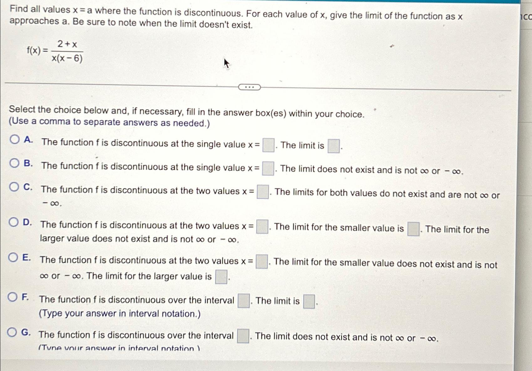 Solved Find all values x=a where the function is | Chegg.com