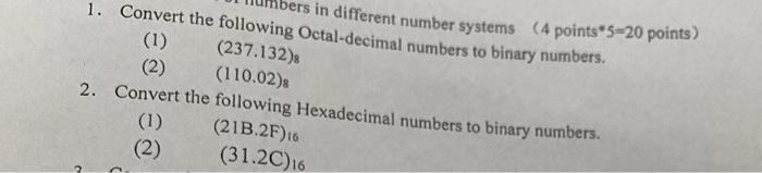 Solved 1. Convert the following Octal-decimal numbers to | Chegg.com