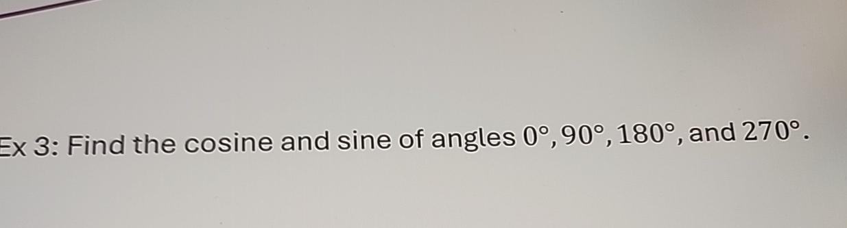 Solved Ex 3: Find the cosine and sine of angles 0\deg | Chegg.com