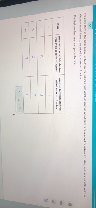Solved For each atom in the table below, write down the | Chegg.com