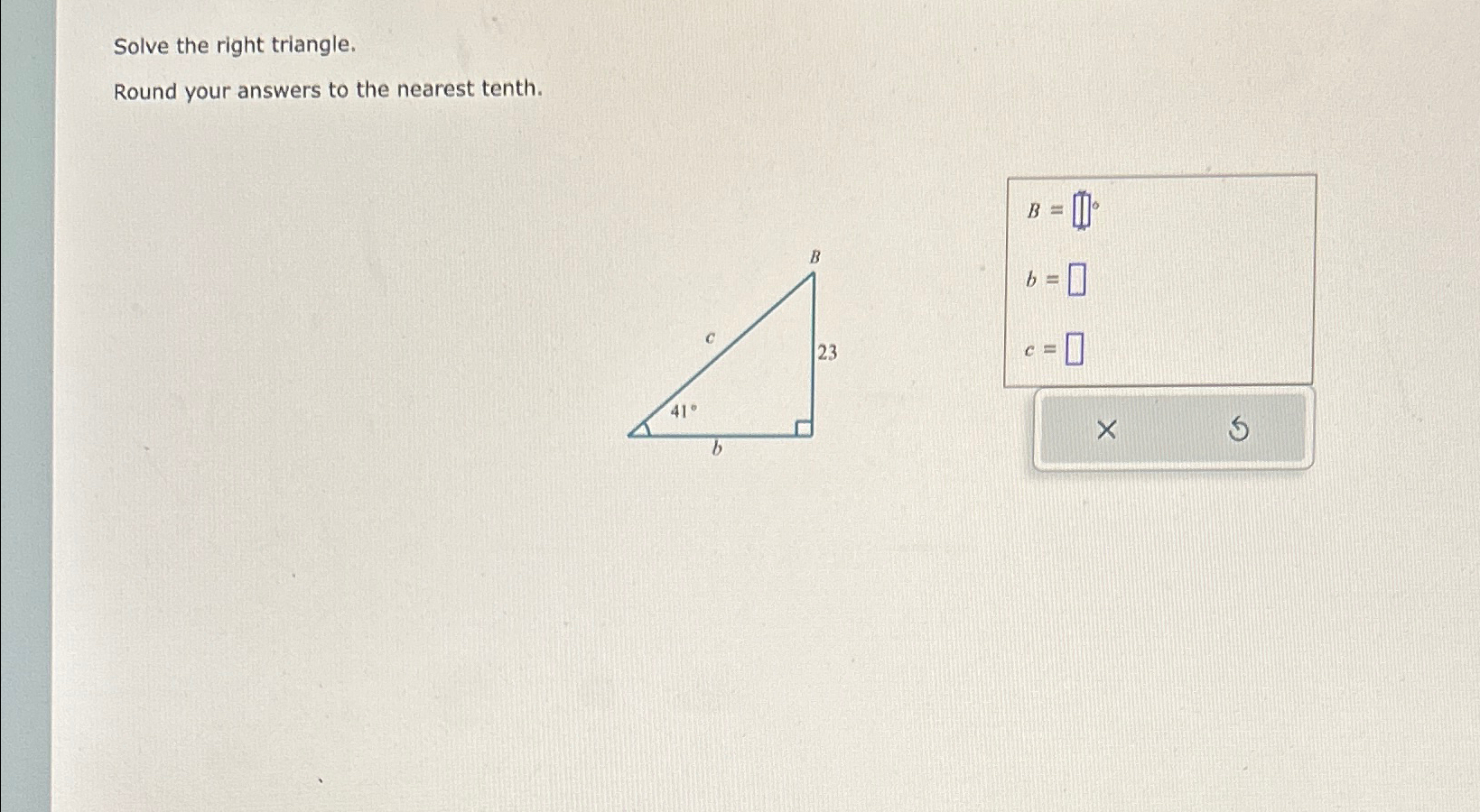 Solved Solve the right triangle.Round your answers to the | Chegg.com