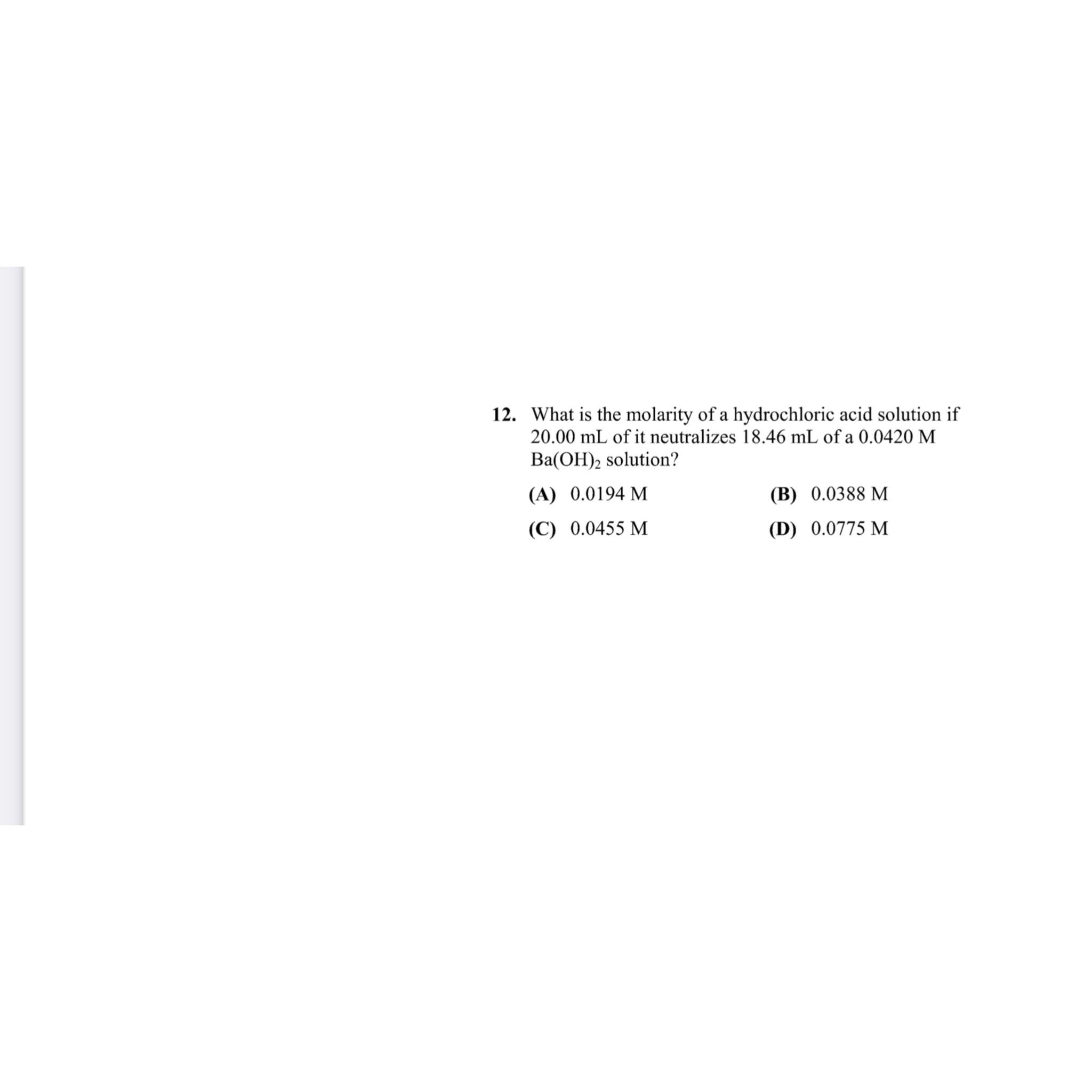 Solved What is the molarity of a hydrochloric acid solution | Chegg.com