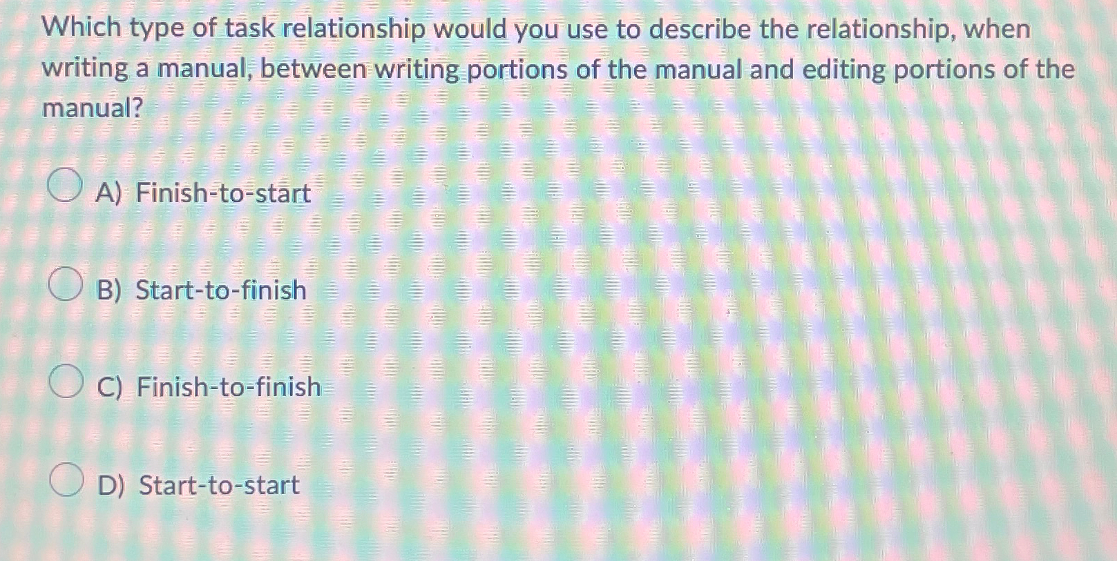 Solved Which type of task relationship would you use to | Chegg.com