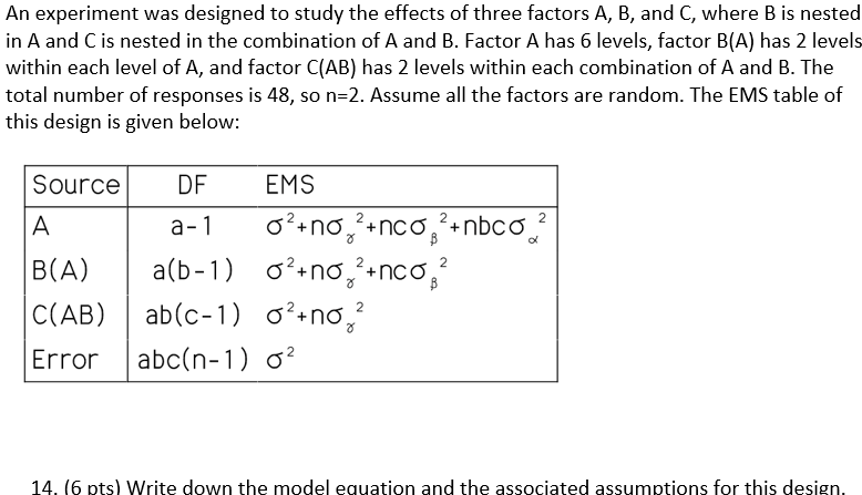 Solved An experiment was designed to study the effects of | Chegg.com