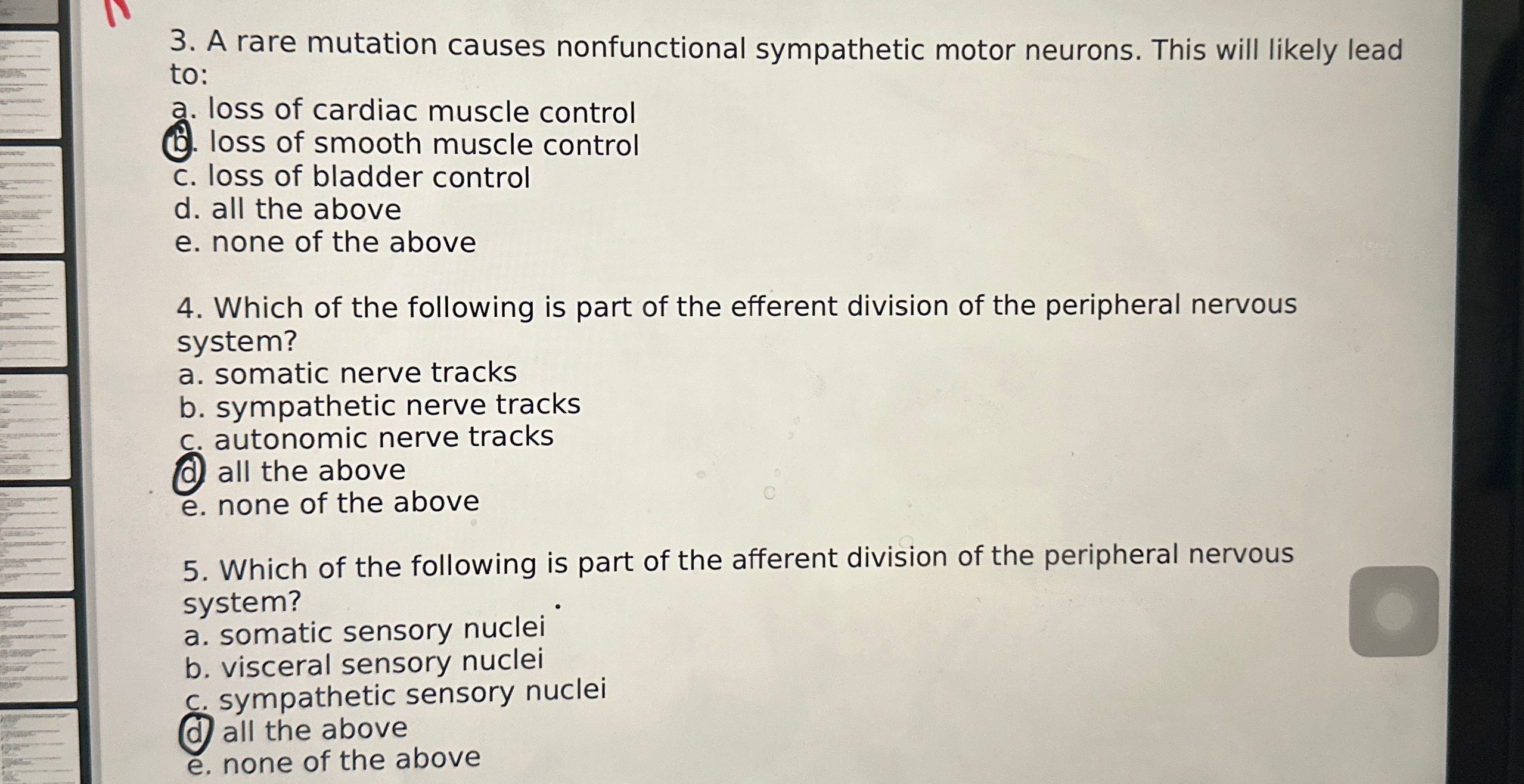 Solved A rare mutation causes nonfunctional sympathetic | Chegg.com