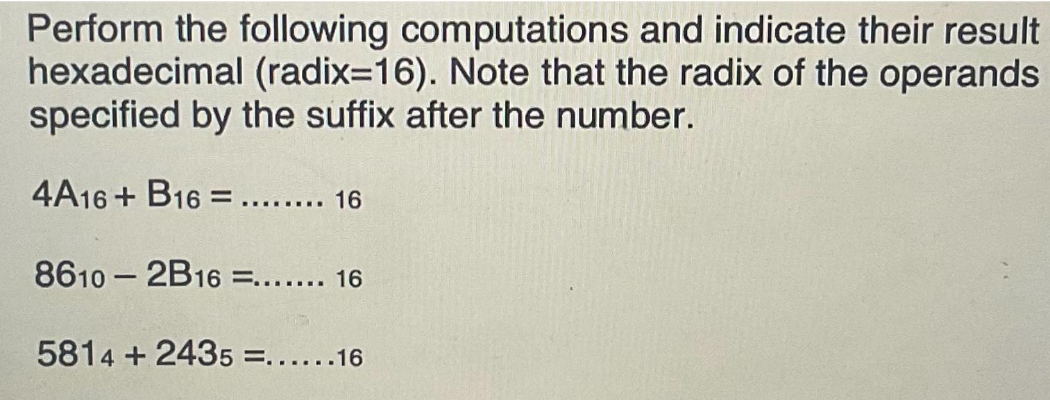 Solved Perform the following computations and indicate their | Chegg.com