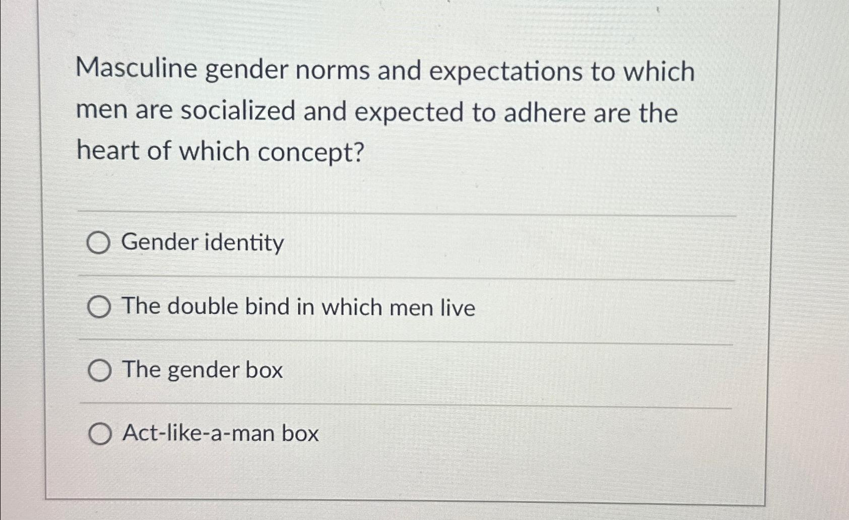 Solved Masculine gender norms and expectations to which men | Chegg.com