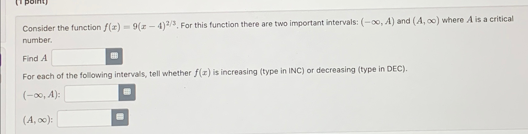 Solved Consider the function f(x)=9(x-4)23. ﻿For this | Chegg.com