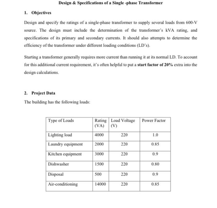 Solved 1. Objectives Design and specify the ratings of a | Chegg.com