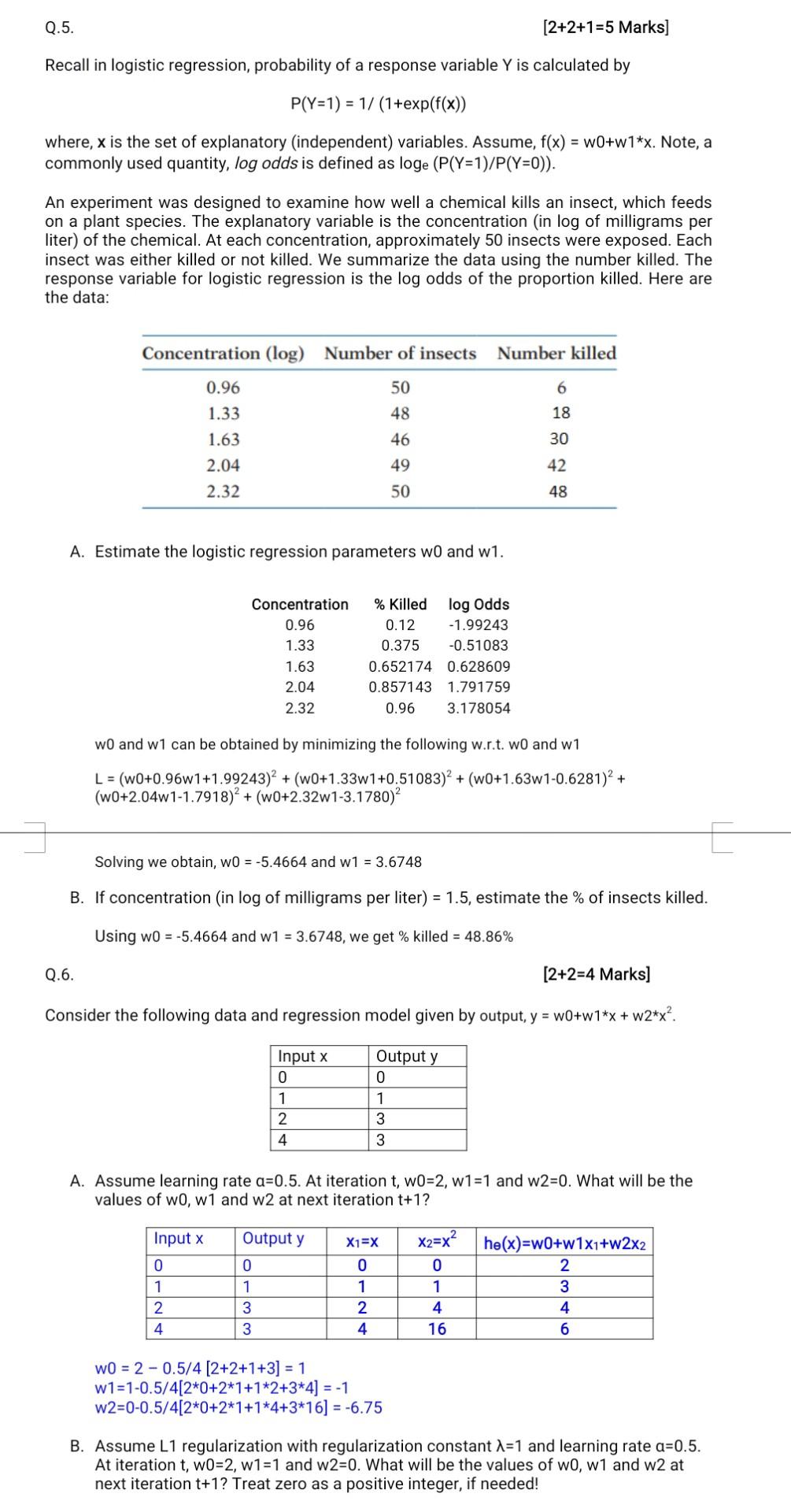 Solved Q.5. [2+2+1=5 Marks ] Recall in logistic regression, | Chegg.com