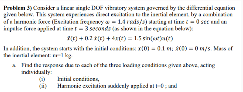 Solved Problem 3) ﻿Consider a linear single DOF vibratory | Chegg.com