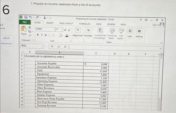Solved 1. Prepare an income statement from a list of | Chegg.com