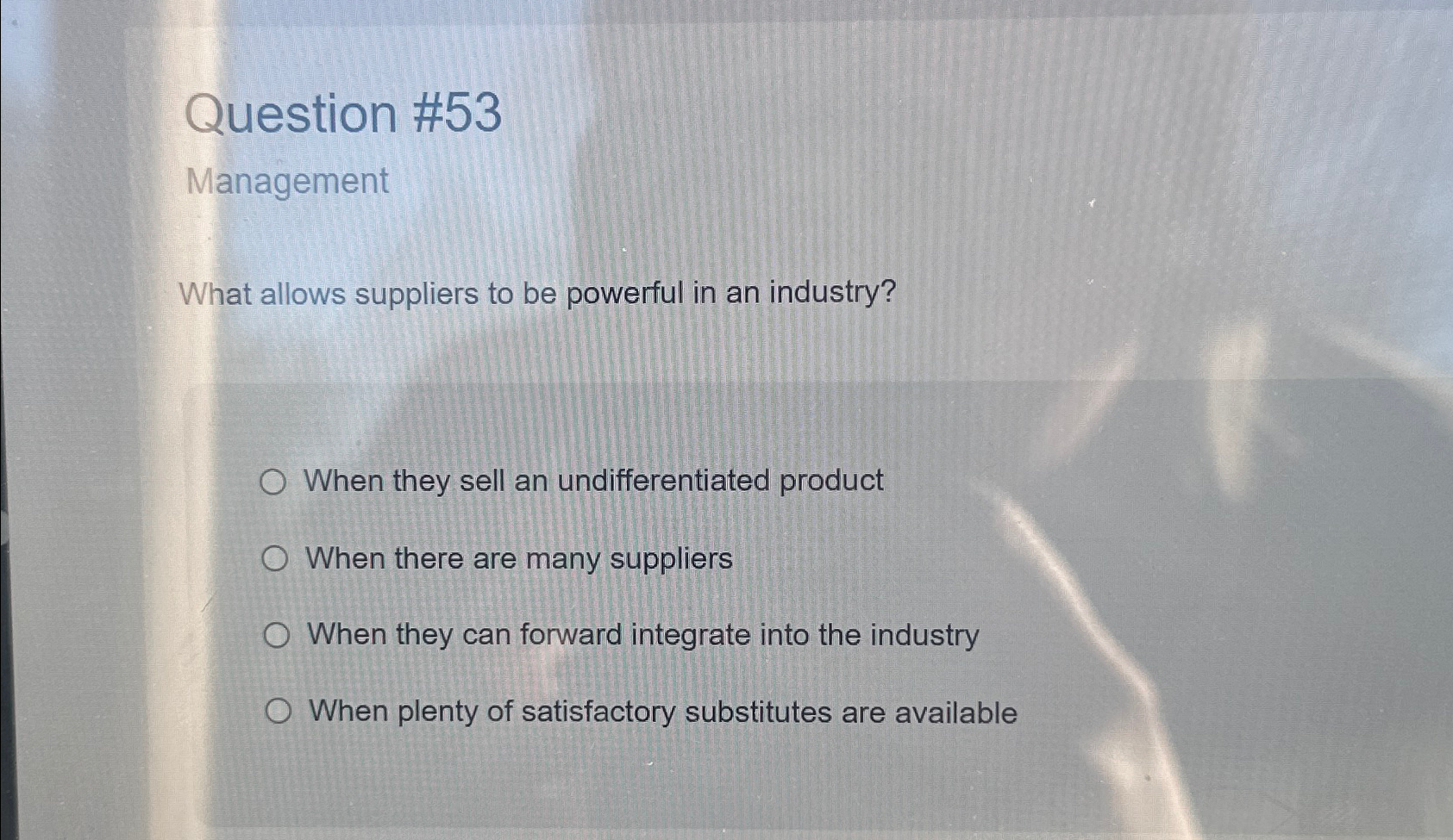 Solved Question #53ManagementWhat allows suppliers to be | Chegg.com