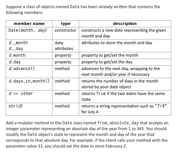 Solved Suppose A Class Of Objects Named Date Has Been 9856