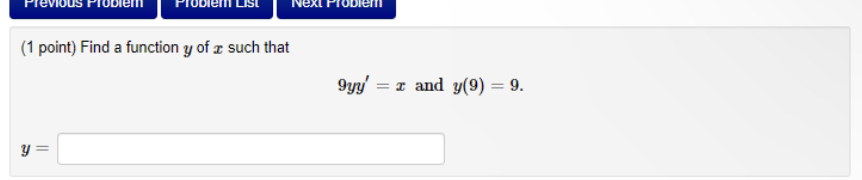Solved (1 ﻿point) ﻿Find a function y ﻿of x ﻿such | Chegg.com