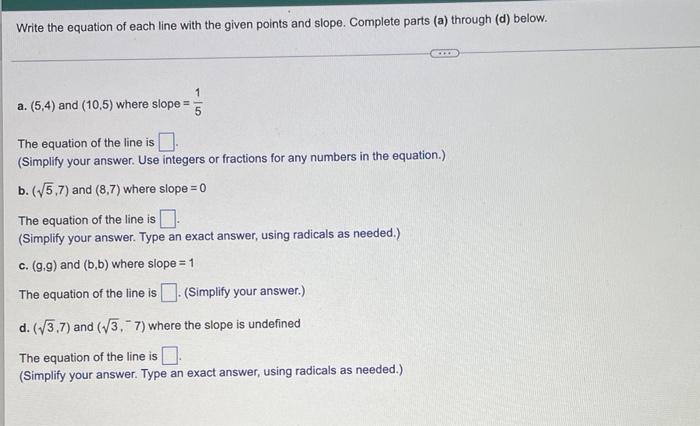 Solved Write the equation of each line with the given points | Chegg.com
