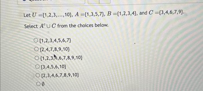 Solved Let U={1,2,3,…,10},A={1,3,5,7},B={1,2,3,4}, and | Chegg.com