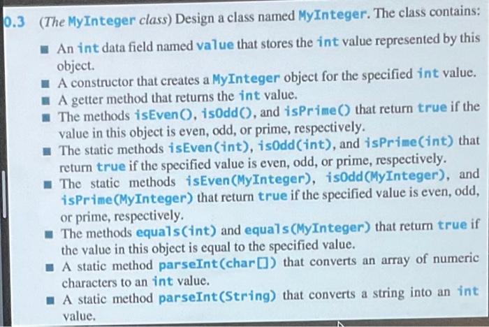 Solved 3 The Myinteger Class Design A Class Named