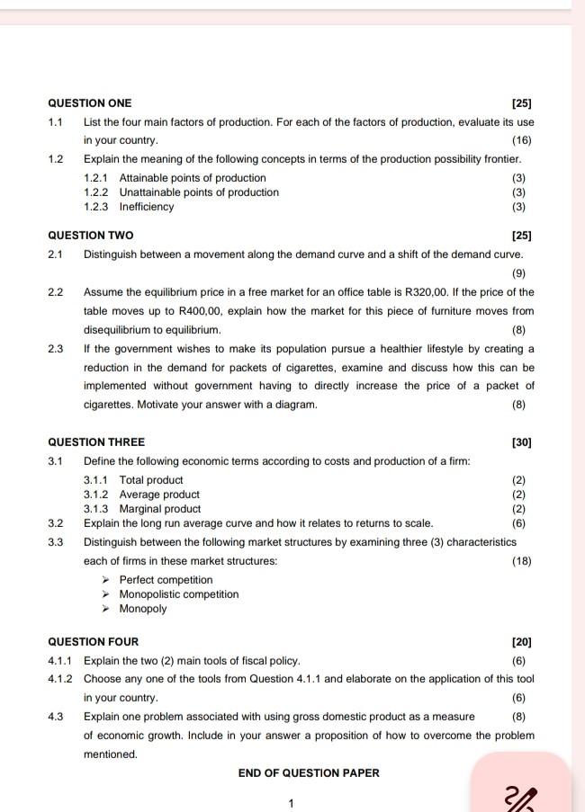 Solved QUESTION ONE [25] 1.1 List the four main factors of | Chegg.com