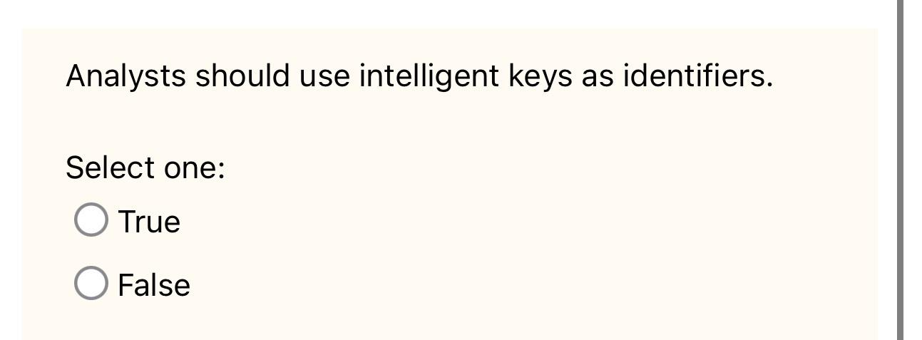 Solved Analysts should use intelligent keys as | Chegg.com
