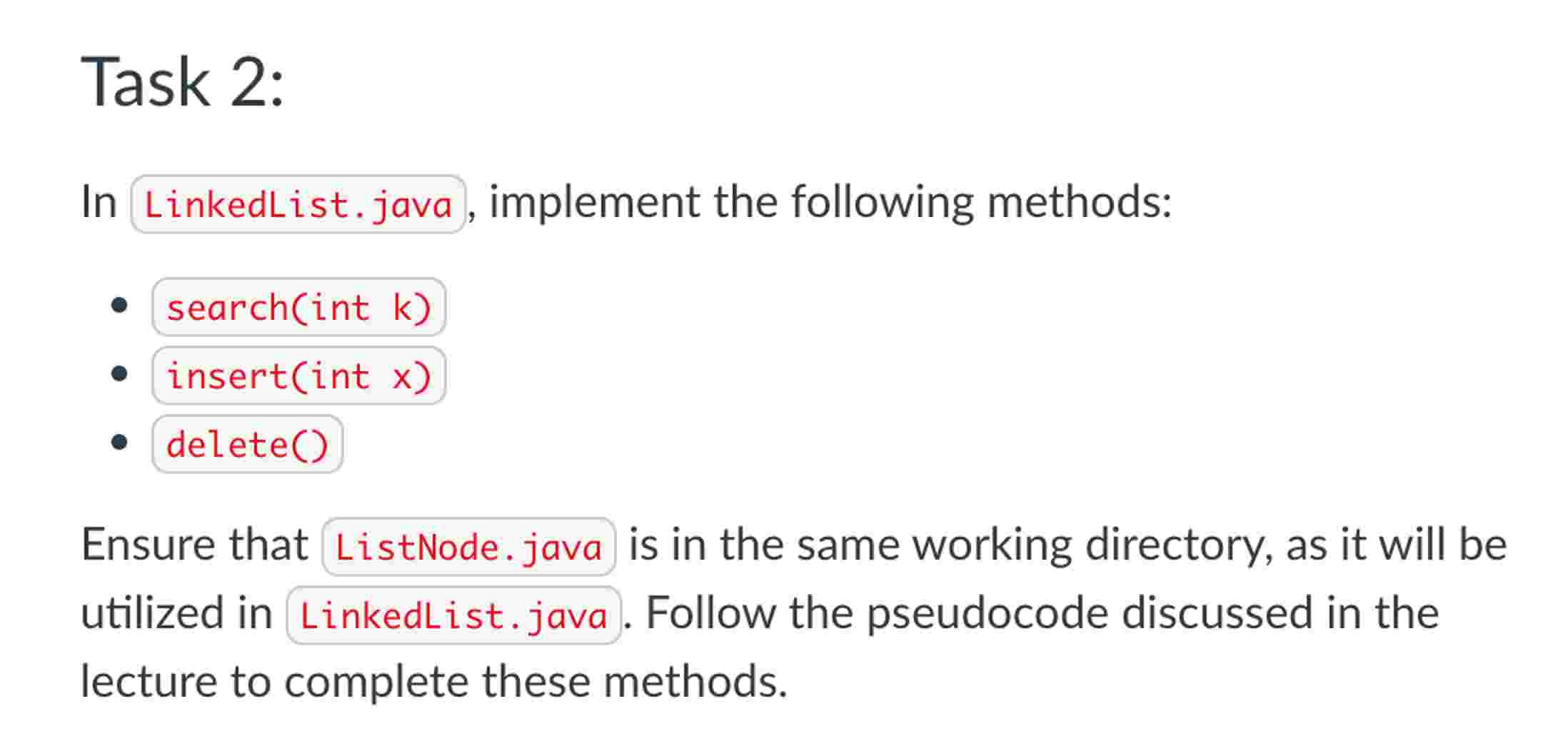 Solved Task 2: In , ﻿implement the following methods: Ensure | Chegg.com