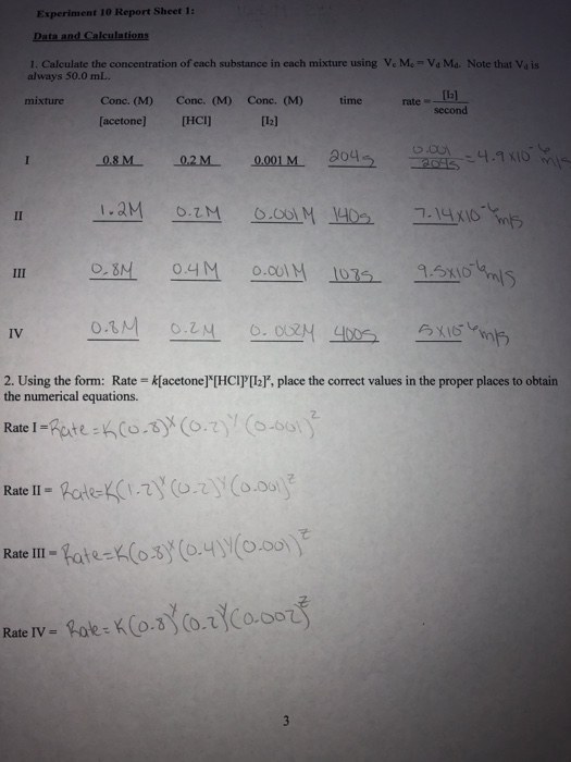 Solved Experiment 10 Report Sheet 1: Data and Calculations | Chegg.com