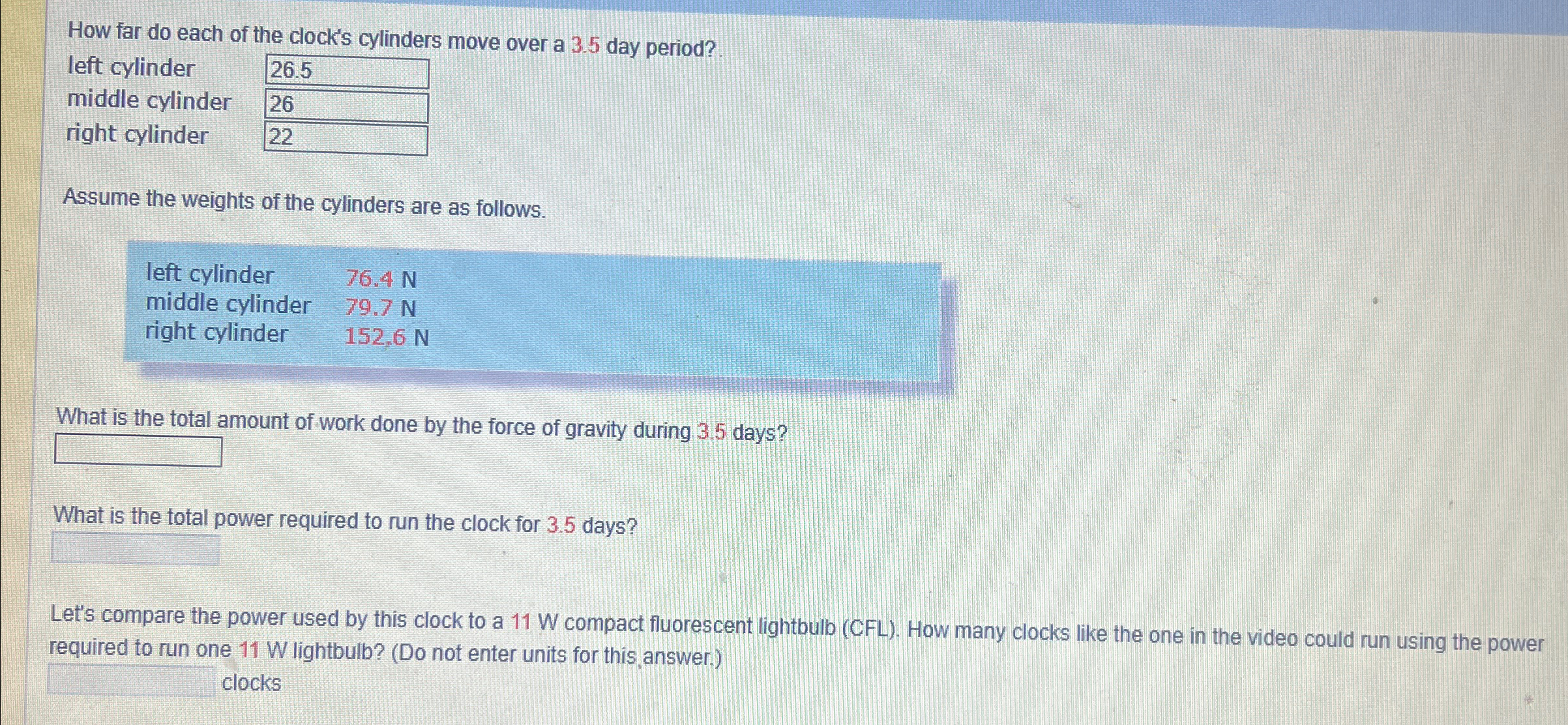 Solved How far do each of the clock's cylinders move over a | Chegg.com