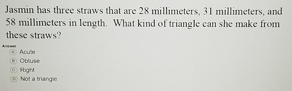 Solved Jasmin has three straws that are 28 millimeters, 31 | Chegg.com