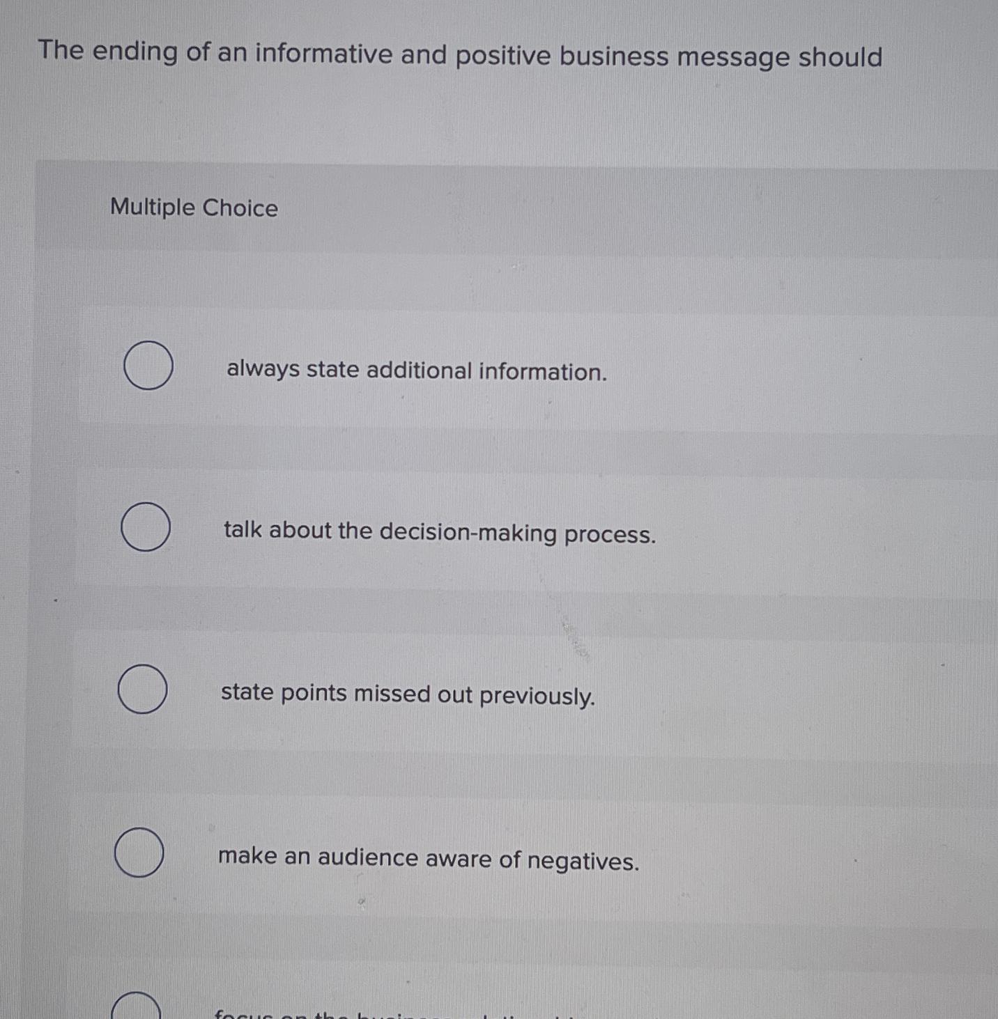 Solved The ending of an informative and positive business | Chegg.com