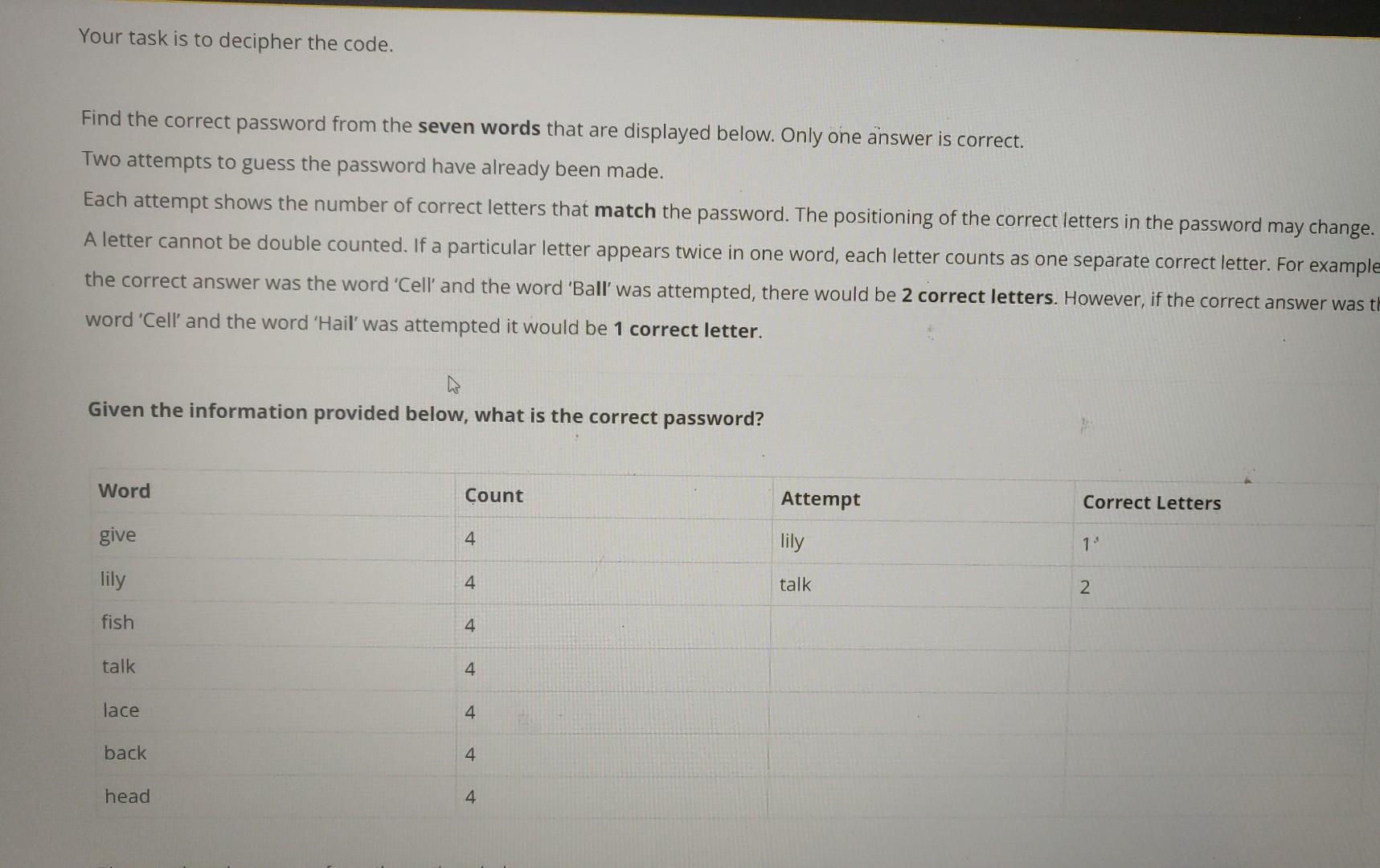 Find the correct password from the seven words that | Chegg.com