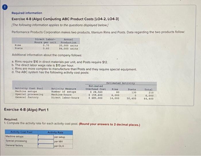 Solved Required information Exercise 4-8 (Algo) Computing | Chegg.com