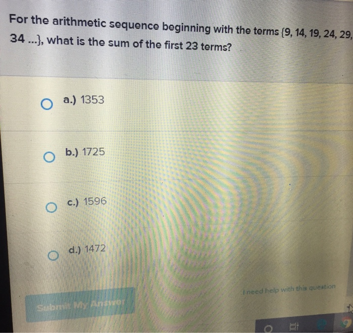 Solved For the arithmetic sequence beginning with the terms | Chegg.com