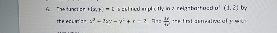 Solved The function f(x,y)=0 ﻿is defined implicitly in a | Chegg.com