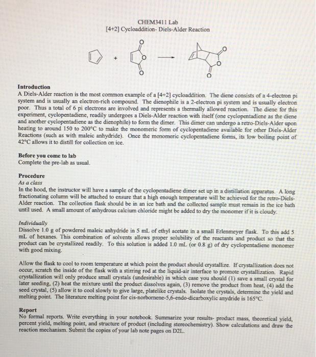 Solved CHEM3411 Lab [4+2] Cycloaddition-Diels-Alder Reaction | Chegg.com