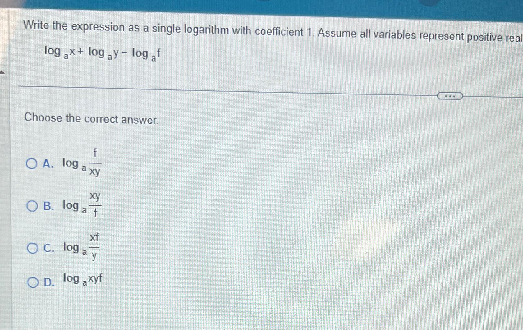 Solved Write the expression as a single logarithm with | Chegg.com