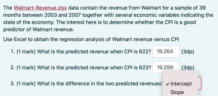 Solved The Walmart-Revenue.xlsx data contain the revenue | Chegg.com