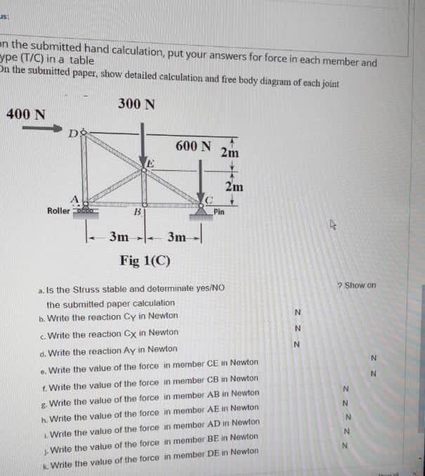 Solved en the submitted hand calculation, put your answers | Chegg.com