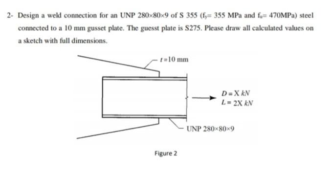 Solved 2- Design a weld connection for an UNP 280x80x9 of S | Chegg.com
