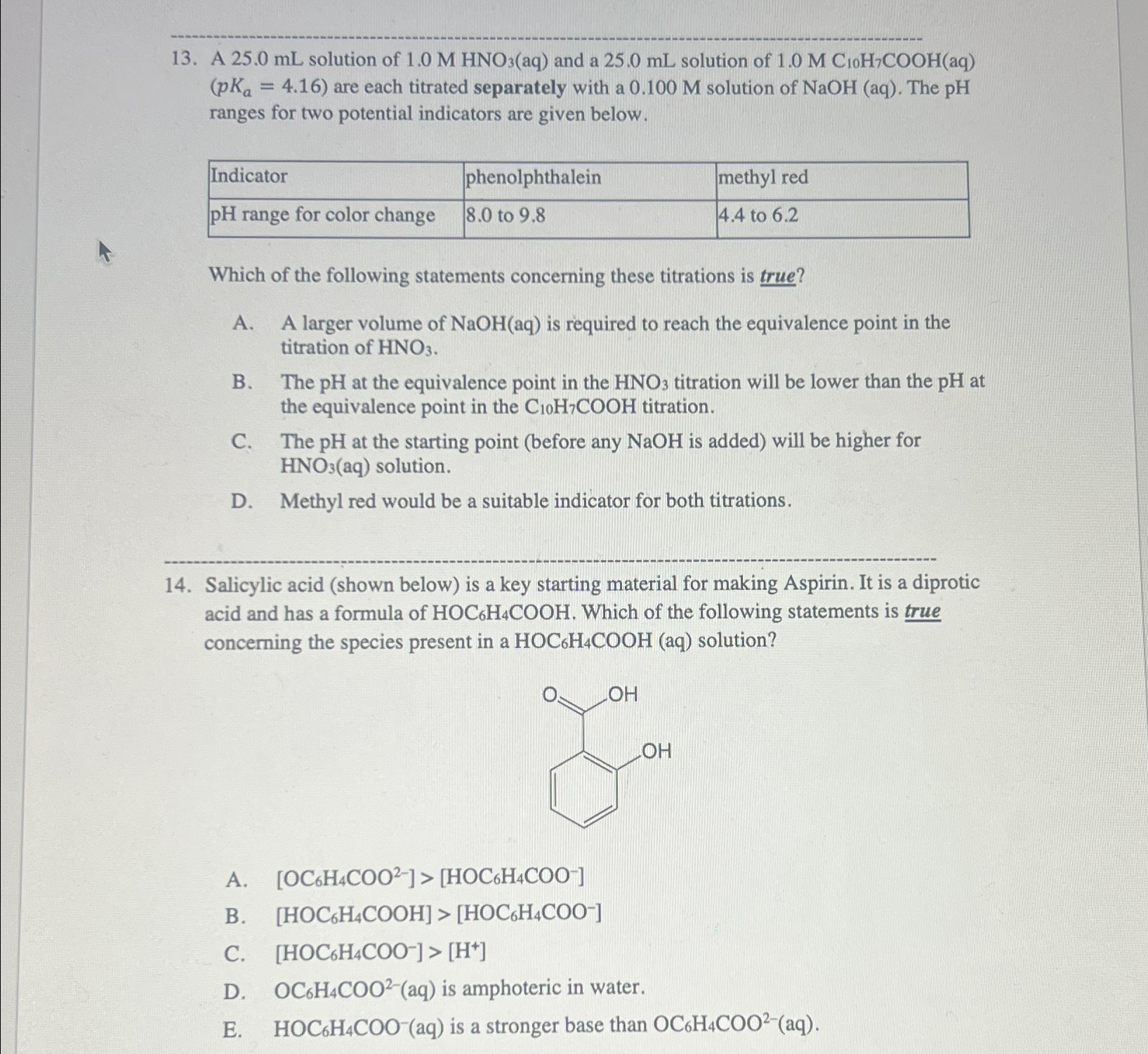A 25.0mL ﻿solution of 1.0MHNO3(aq) ﻿and a 25.0mL | Chegg.com